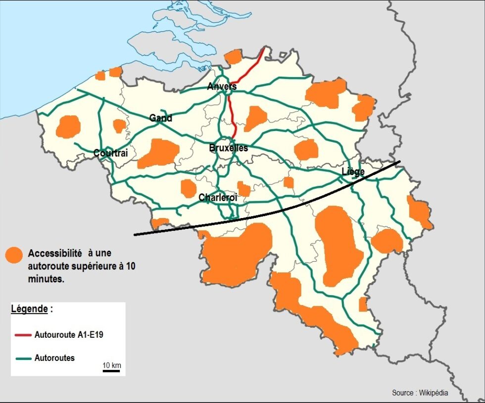 Situer les autoroutes en Belgique et les zones peu desservies ...